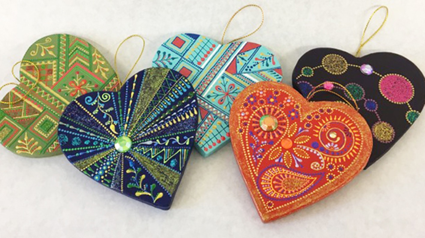 Hand Painted Folk Hearts - Nevada Museum of Art